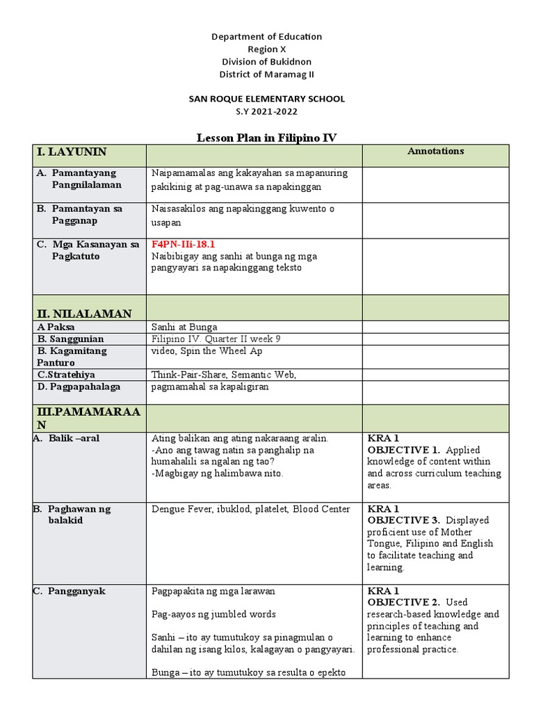 DLL Class Observation Filipino | PDF