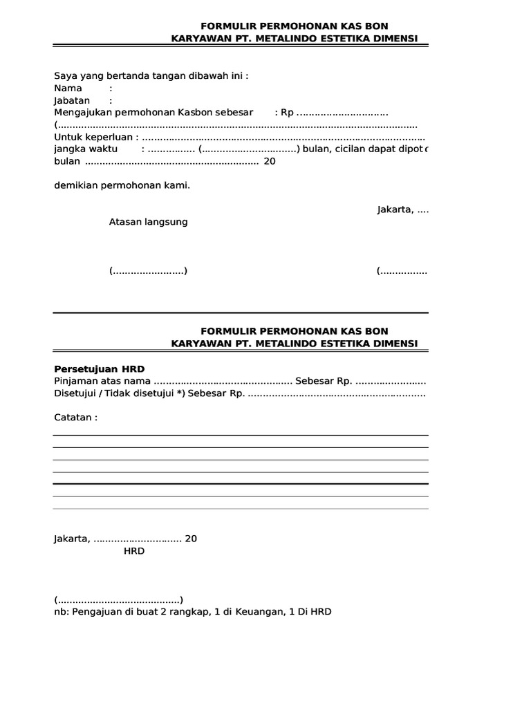 Form Kasbon Karyawan | PDF