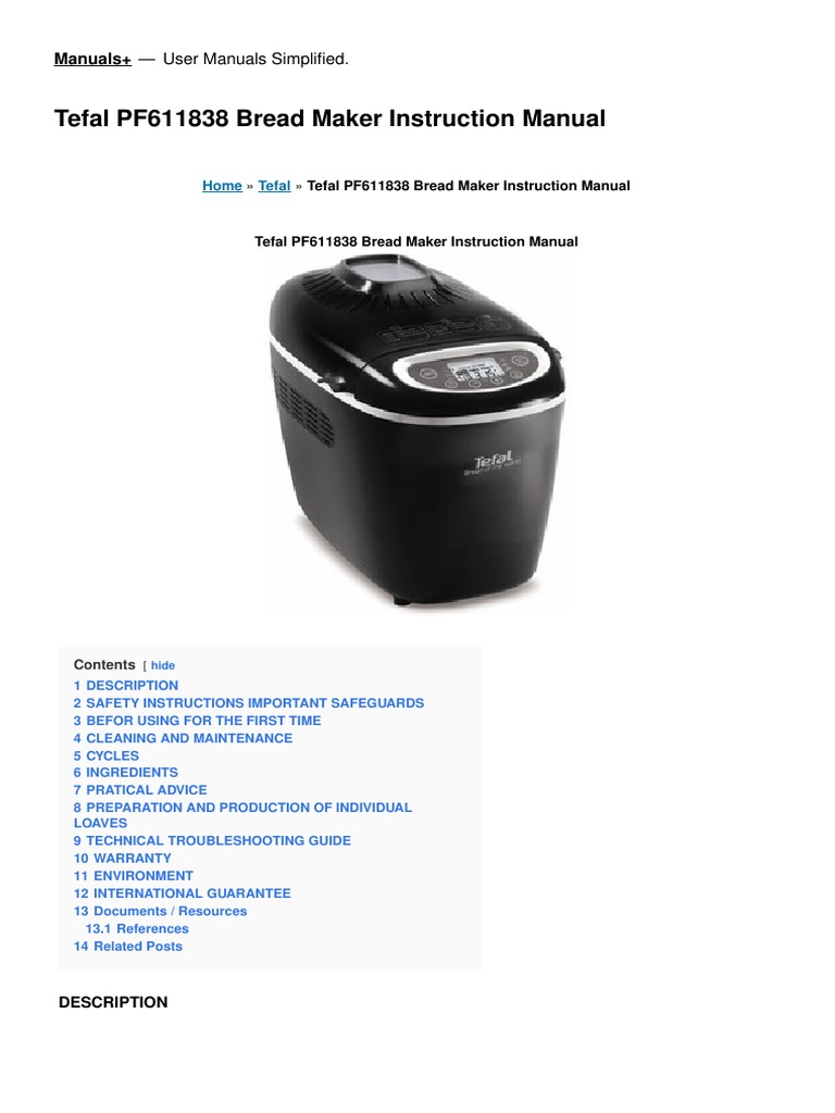 pf611838 Bread Maker Manual | PDF | Breads | Baker's Yeast