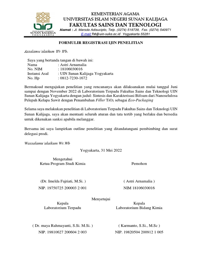 Surat Permohonan Penelitian Lab-1 | PDF | Teknologi & Rekayasa