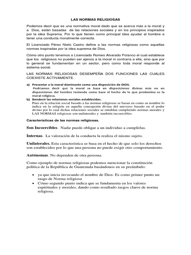 Las características y funciones de las normas religiosas | PDF