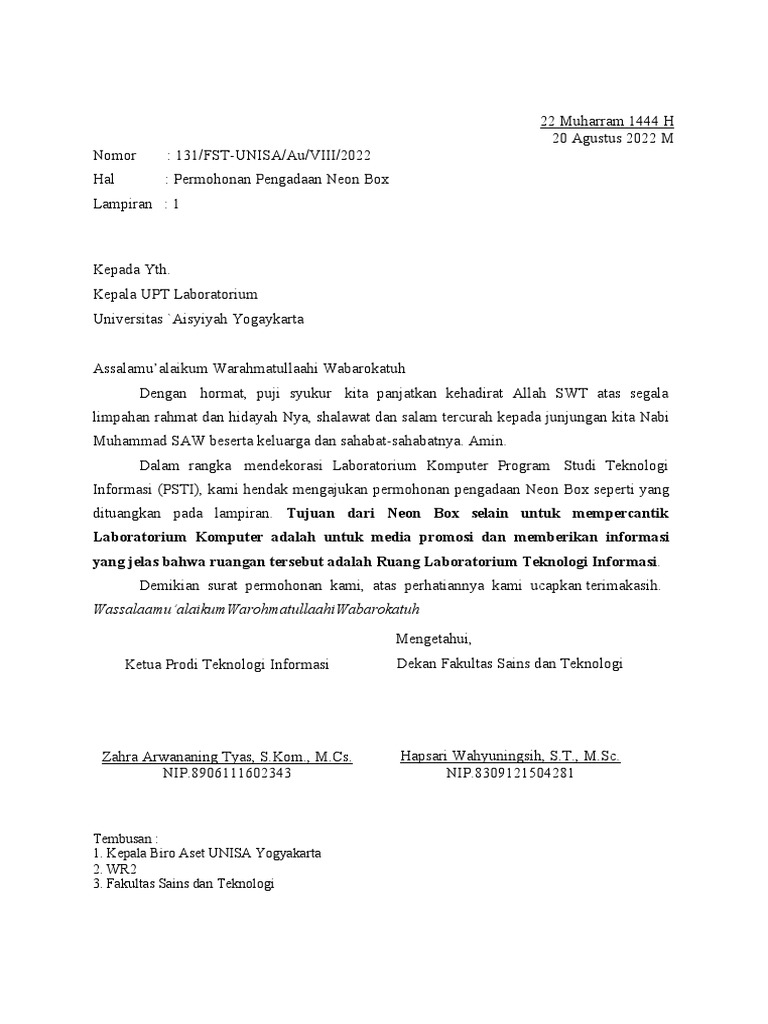 Surat Permohonan Neon Box | PDF