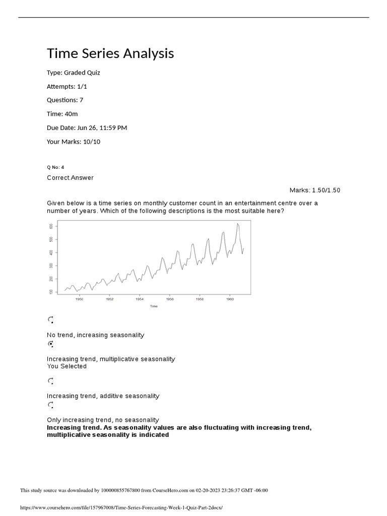 Time Series Forecasting Week 1 Quiz Part 2 | PDF