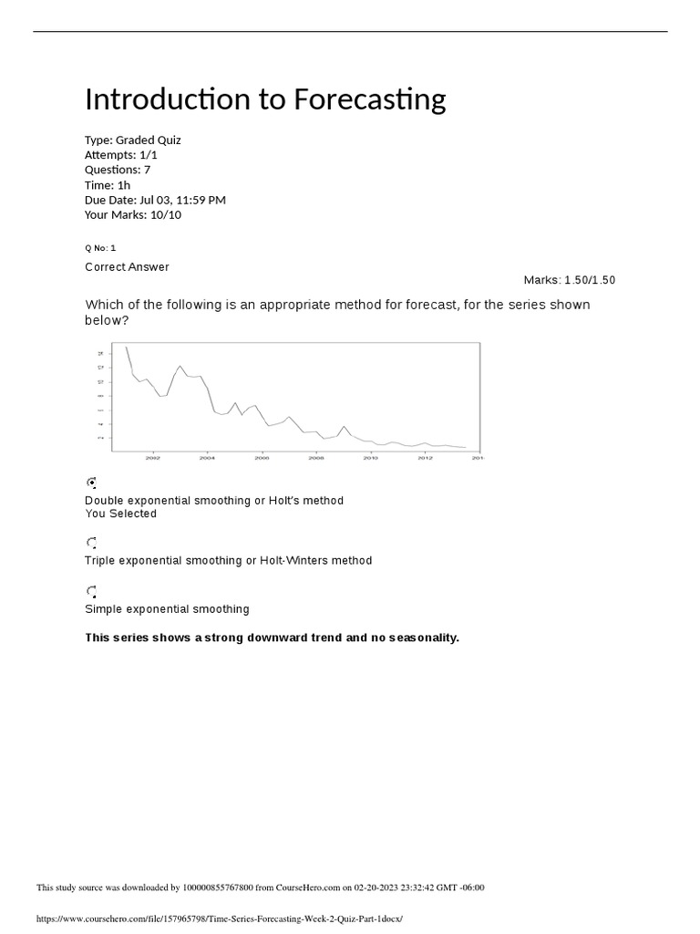Time Series Forecasting Week 2 Quiz Part 1 | PDF | Forecasting | Mathematical Analysis