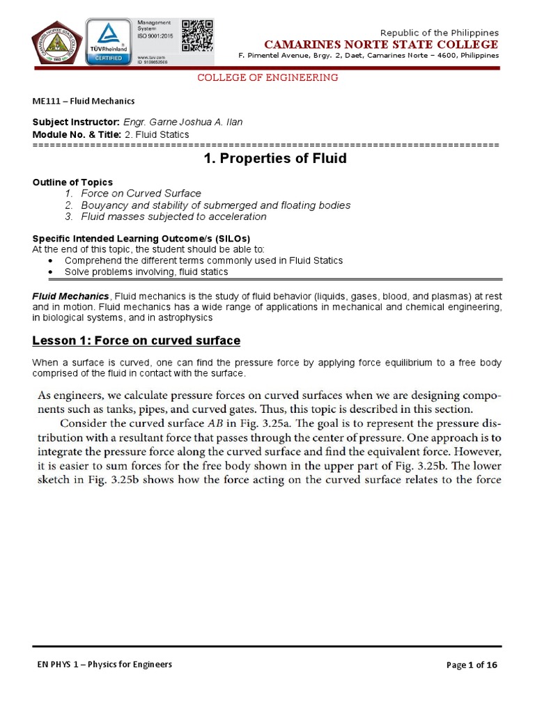 Week 3 Fluid Statics | PDF | Buoyancy | Fluid Week 3 Fluid Statics | PDF | Buoyancy | Fluid