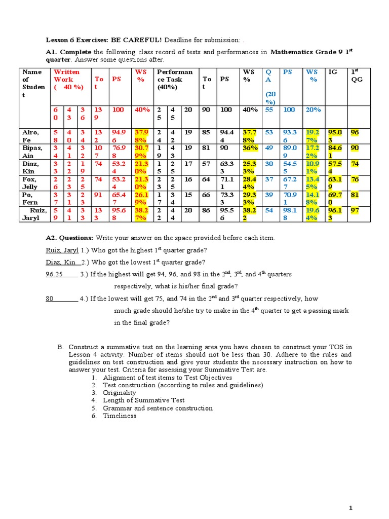Lesson 6 Exercises - Baldicantos | PDF | Learning | Behavior Modification