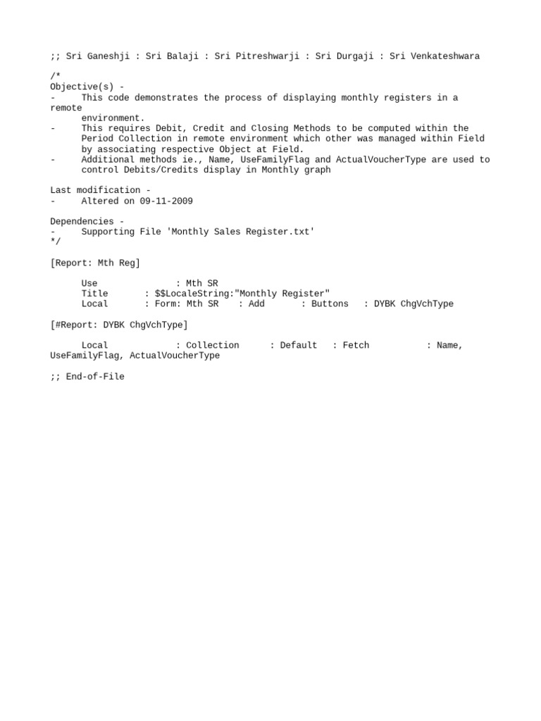 Monthly Register Report: Demonstrating the Display of a Remote Monthly ...