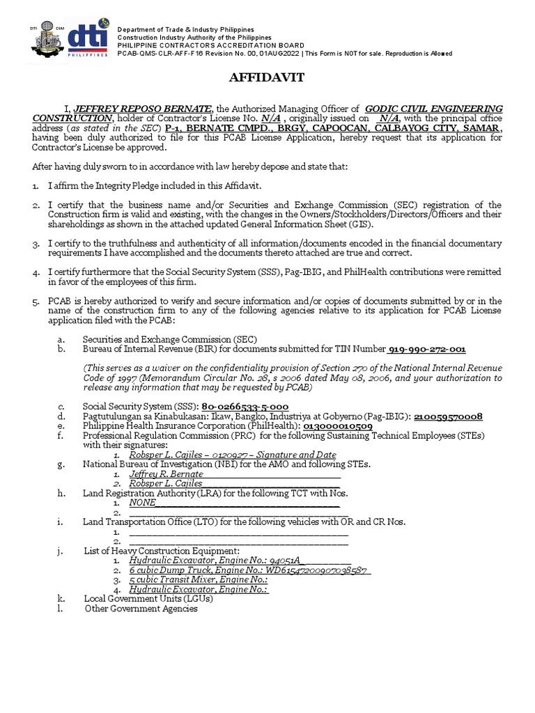 Contractors AFFIDAVIT | PDF | Affidavit | U.S. Securities And Exchange ...