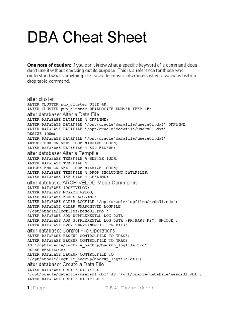 DBA Commands | PDF | Database Index | Information Management