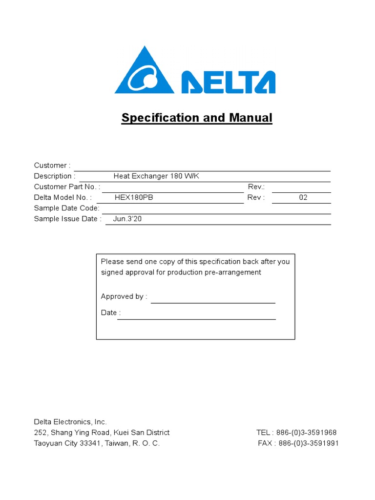 Specification and Installation Manual for the Delta Electronics ...