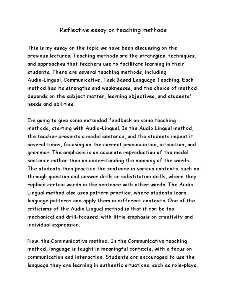 Reflective Essay On Teaching Methods | PDF | Career & Growth | Language ...