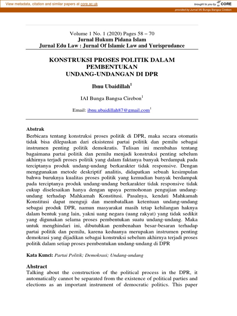 Konstruksi Proses Politik Dalam Pembentukan Undang-Undangan Di DPR | PDF