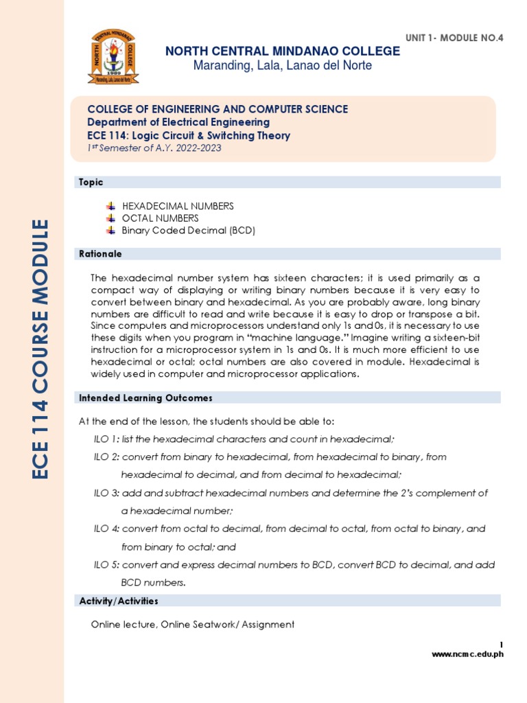 ECE114 LogicCrkt&SwtchngTheory CM4 | PDF | Binary Coded Decimal | Numbers
