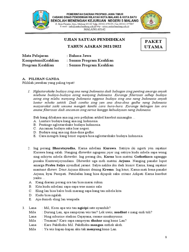 Form Soal Usp 2021 Paket Utama | PDF