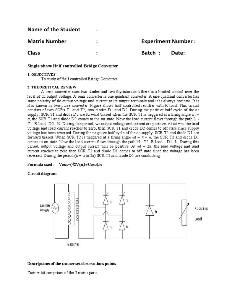 Exp1.Single Phase Half Wave Controlled Converter | PDF | Rectifier | Diode
