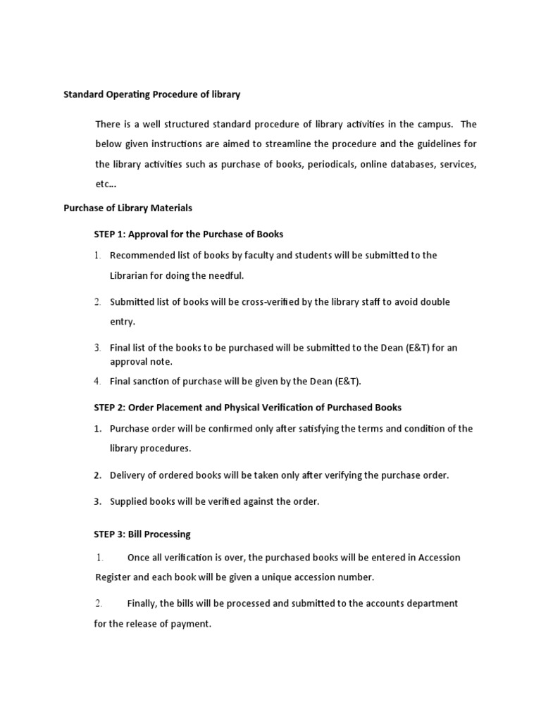 Library Standard Operating Procedures | PDF | Libraries | Books