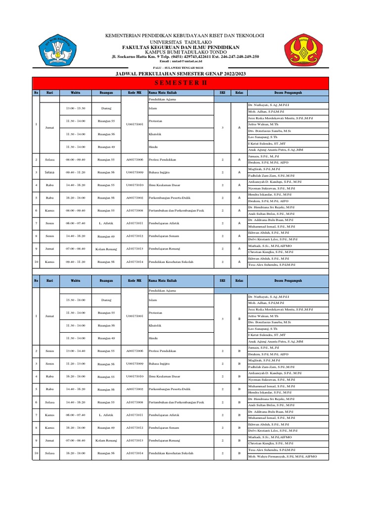 JADWAL 2022-2023 GENAP-2 | PDF