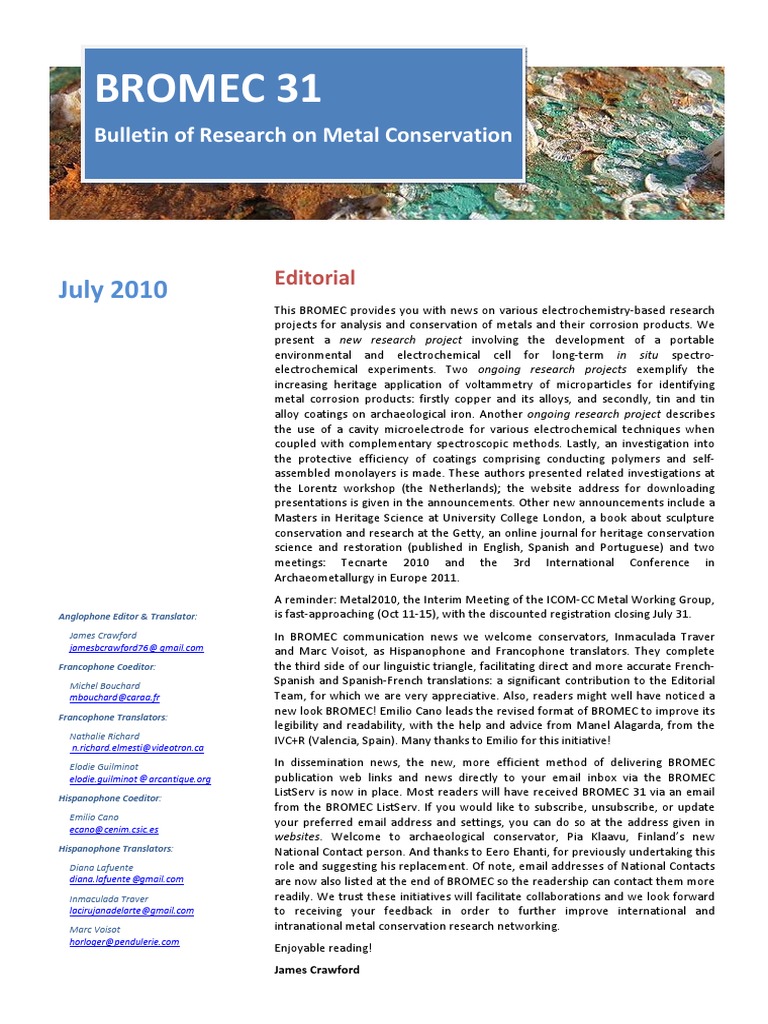 Metal Conservation Research Update | PDF | Redox | Corrosion