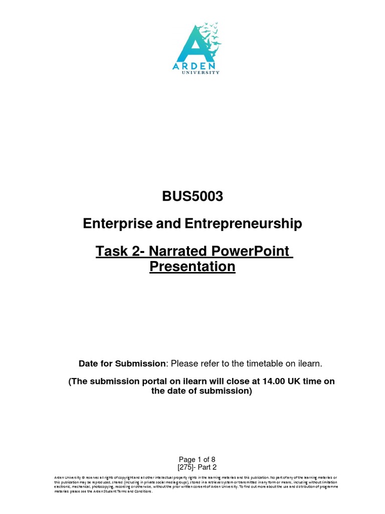 BUS5003D Enterprise and Entrepreneurship (275) Part 2 | PDF | Theory ...