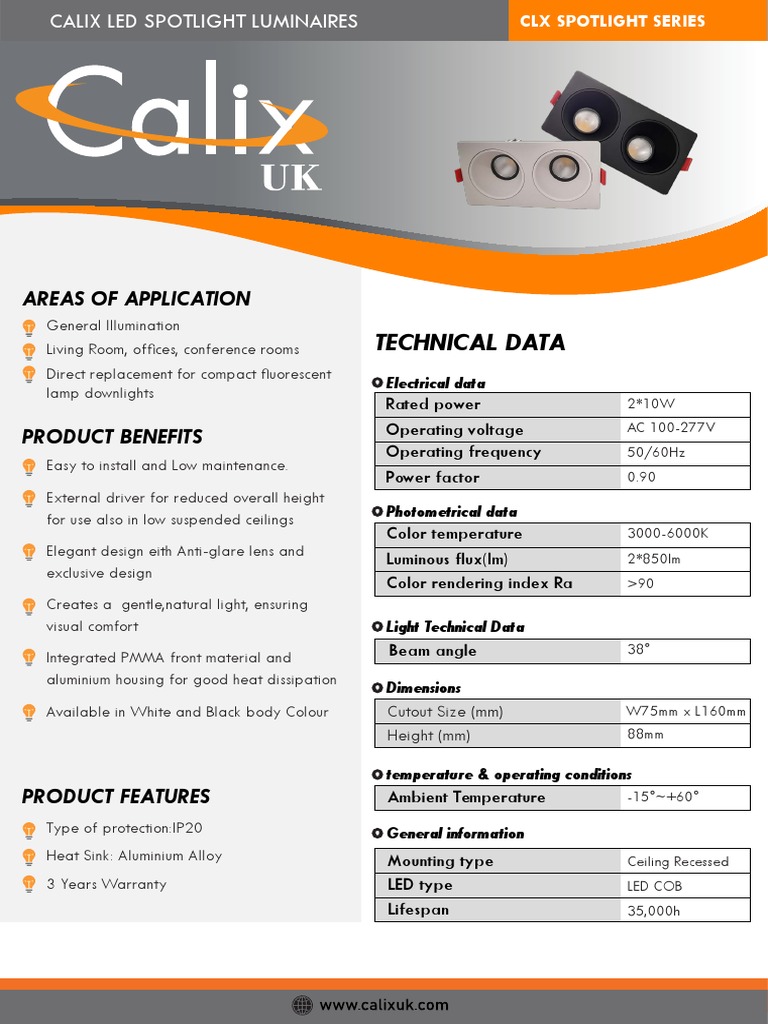 CALIX KZ-F02 - 2x10W DATASHEET | PDF | Lighting | Electrical Components