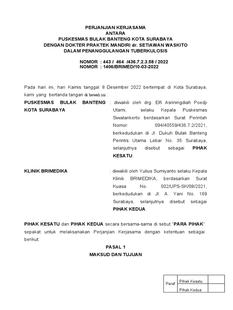 Baru MoU Klinik - DPM Program TBC 2022 - Siwalan-Klinik Brimed | PDF