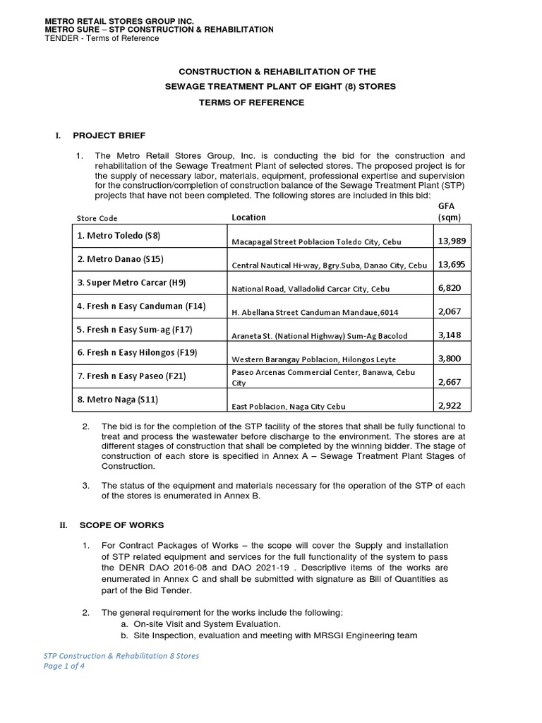 STP Construction & Rehabilitation Terms of Reference | PDF | Deductible ...