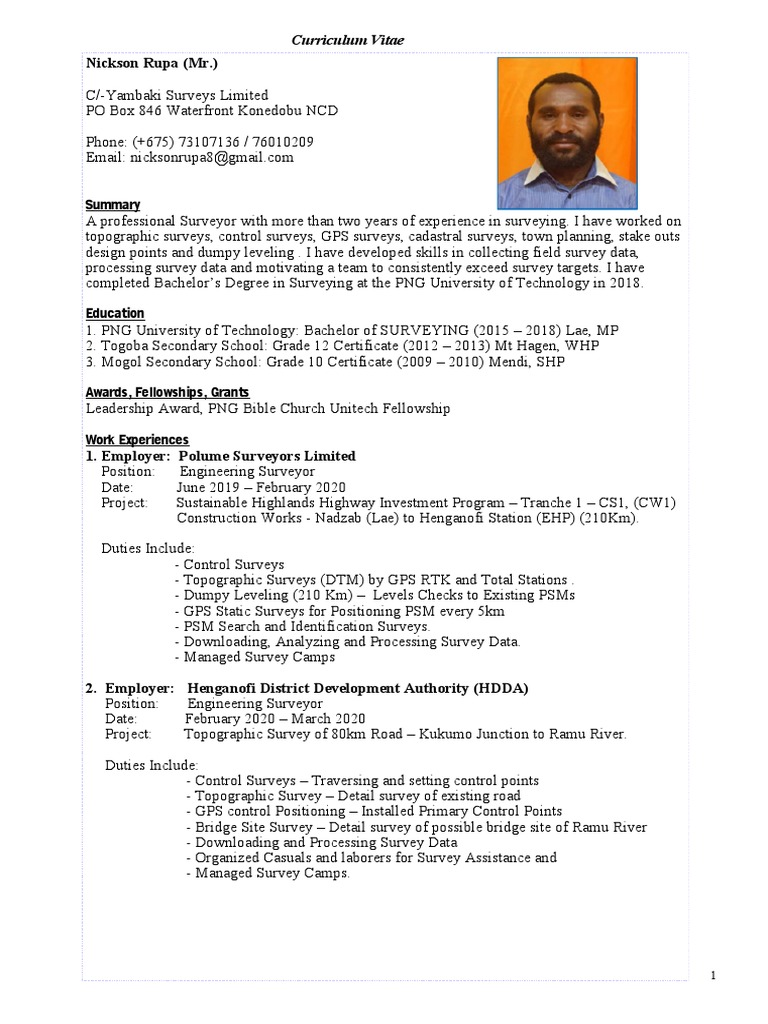 A Detailed Curriculum Vitae Showcasing Nickson Rupa's Professional Experience and Qualifications ...