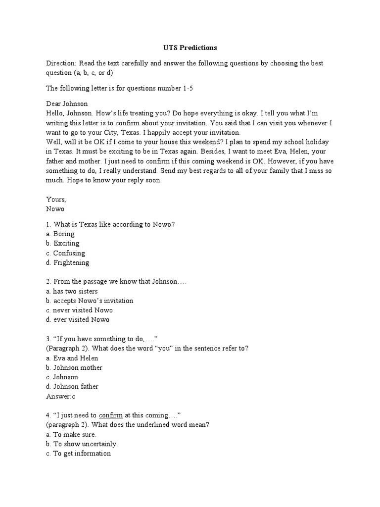 UTS Predictions: Letter and Questions | PDF | Boiling | Tea