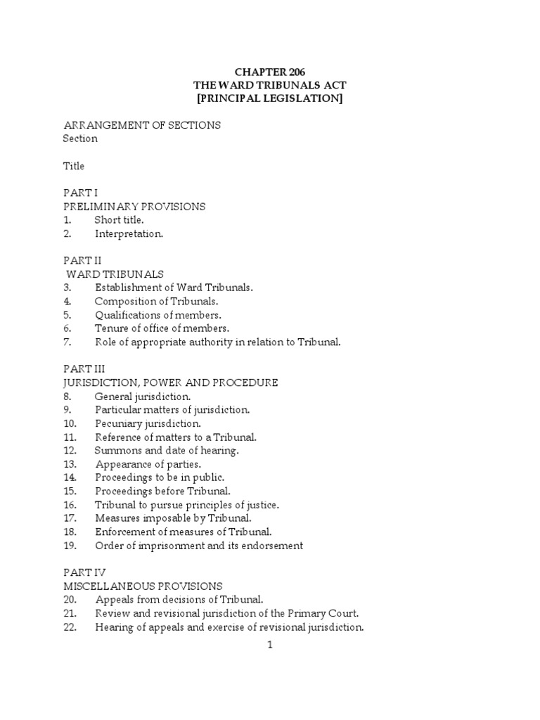 1456496063-The Ward Tribunals Act. Cap 206 | PDF | Jurisdiction | Magistrate