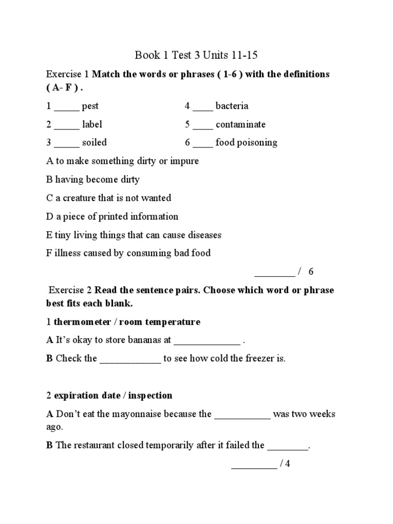 Book 1 Test 3 Units 11-15 | PDF