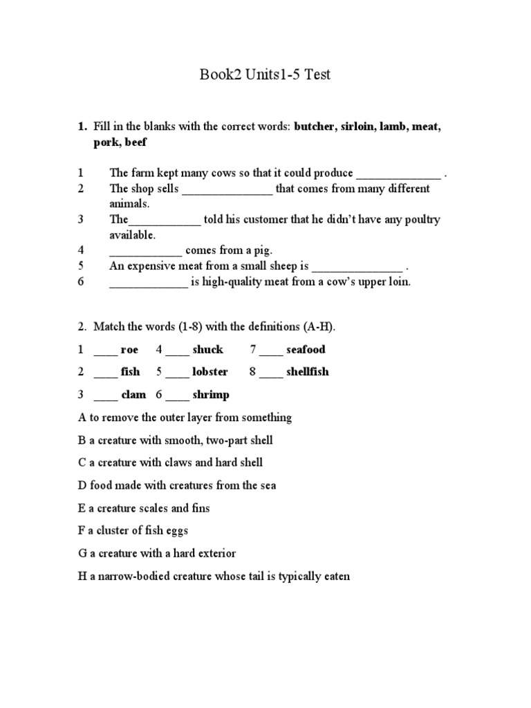 Book2 Units1-5 Test | PDF