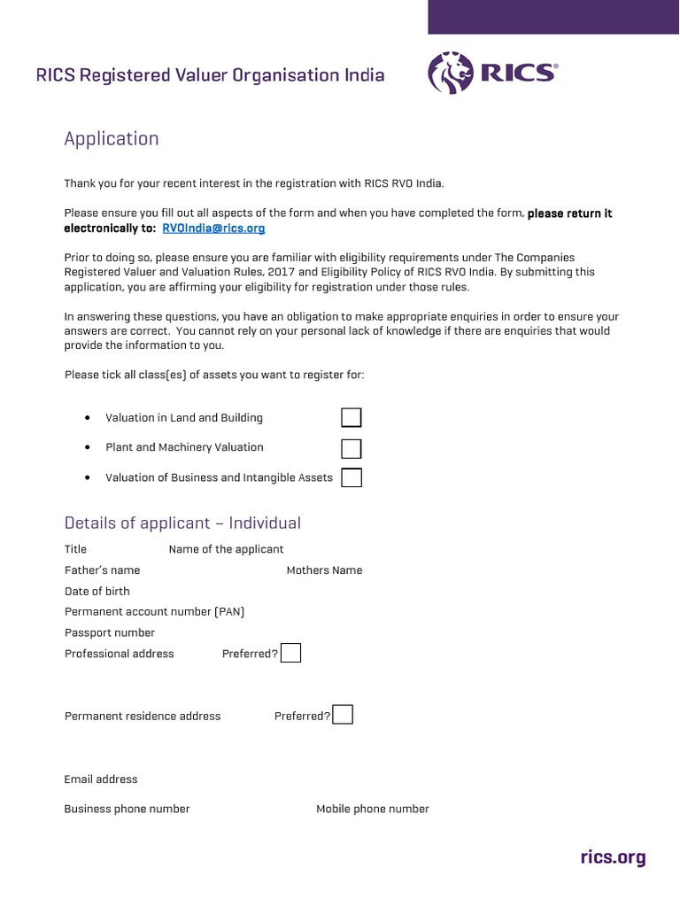 Rics Rva Membership Application Form | PDF | Real Estate Appraisal ...