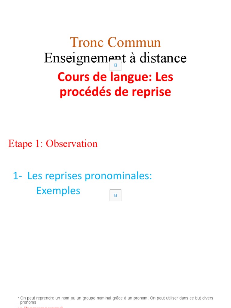 Les Procédés De Reprise Pdf Pronom Linguistique