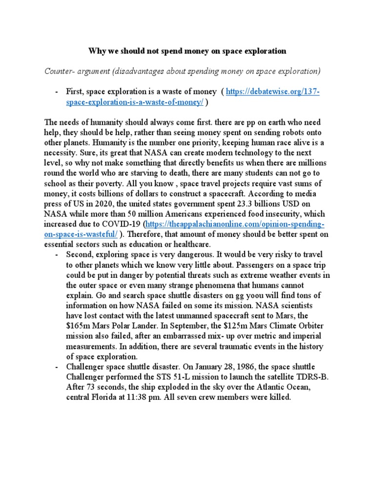 Why We Should Not Spend Money On Space Exploration | Download Free PDF ... Why We Should Not Spend Money On Space Exploration | Download Free PDF ...