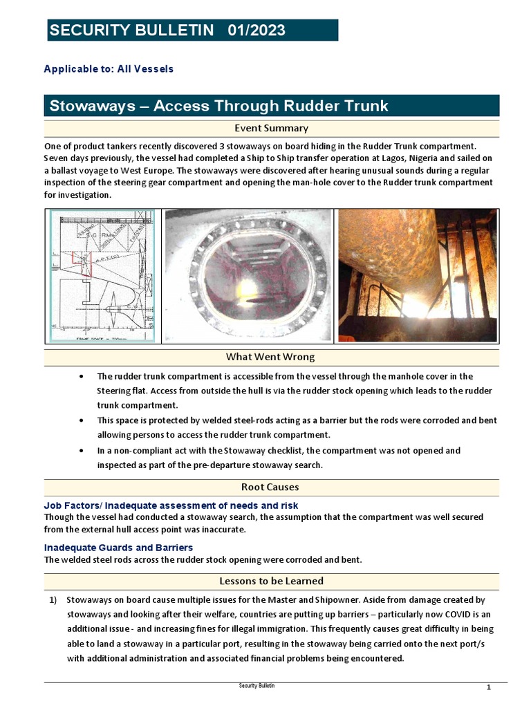 Stowaway Prevention on Vessels | PDF | Ships | Rudder