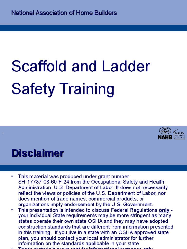 NAHB-OSHA Scaffold-Ladder Safety Training | PDF | Scaffolding | Occupational Safety And Health ...