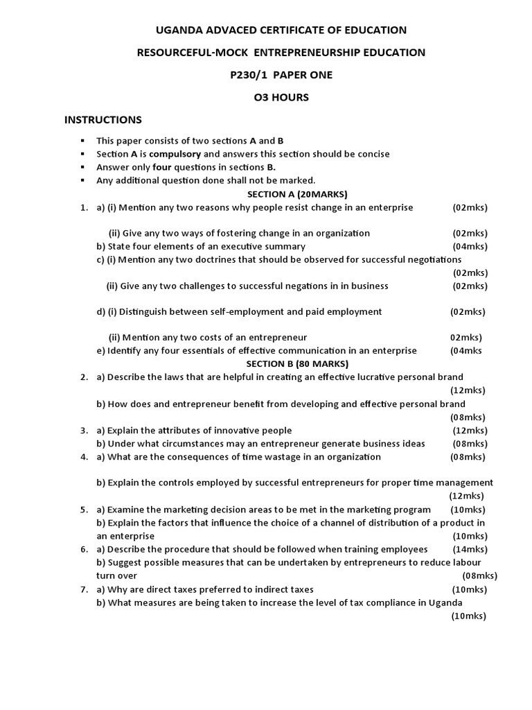 Ent 1 Resource Mock | PDF | Entrepreneurship | Business Economics