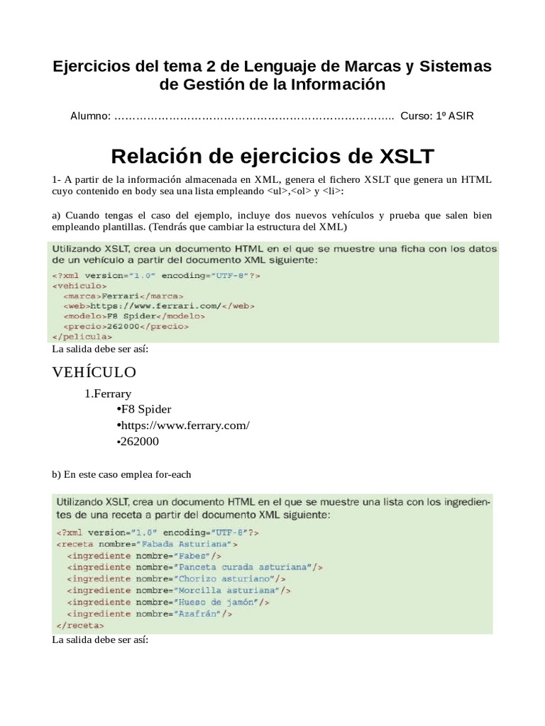Ejercicios XSLT | PDF | Xml | Archivo de computadora