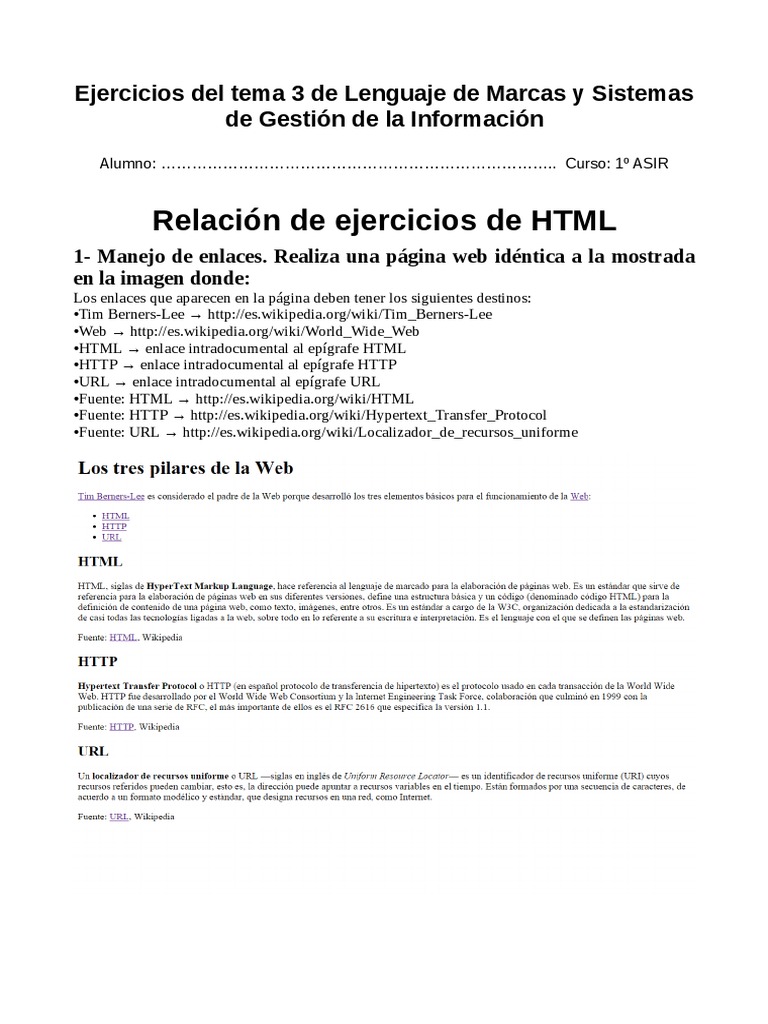 Ejercicios HTML | PDF | Hipervínculo | HTML