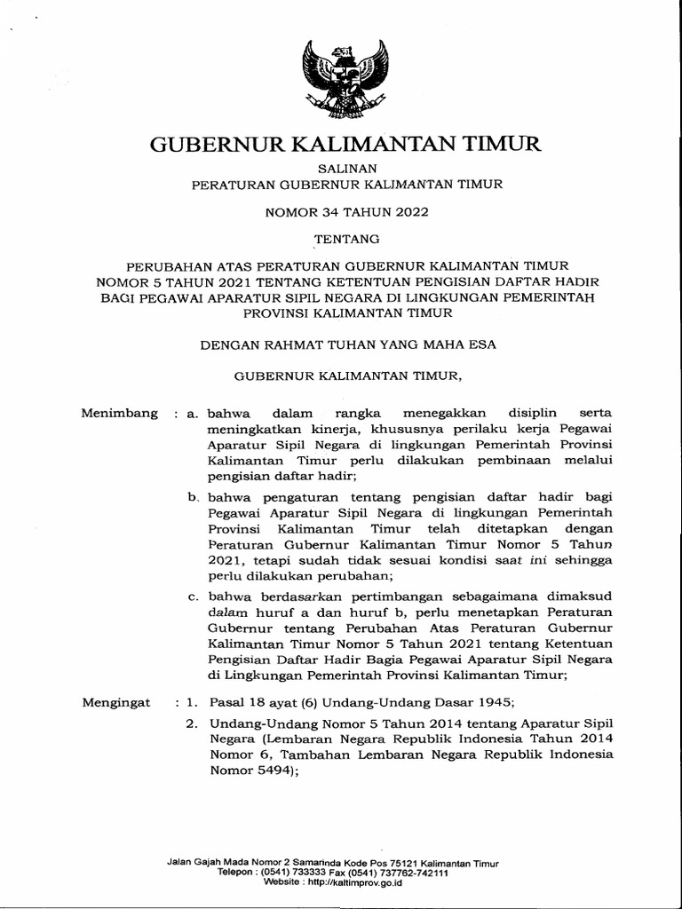 Pergub34 2022 Perubahan Atas Pergub Nomor 5 Tahun 2021 Ttg Ketentuan