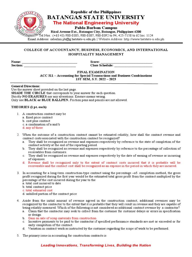 ACC 311 Finals Answer Key | PDF | Debits And Credits | Franchising