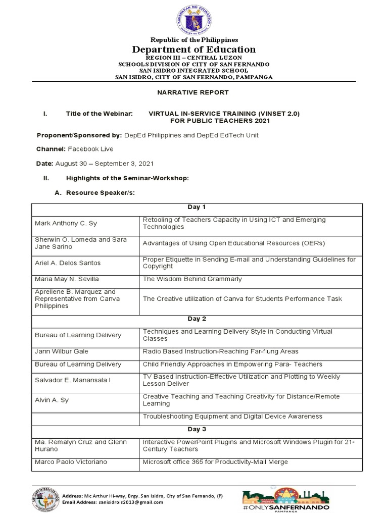 Vinset 2.0 - Narrative Report - 2021 2022 | PDF | Teachers | Computing Vinset 2.0 - Narrative Report - 2021 2022 | PDF | Teachers | Computing
