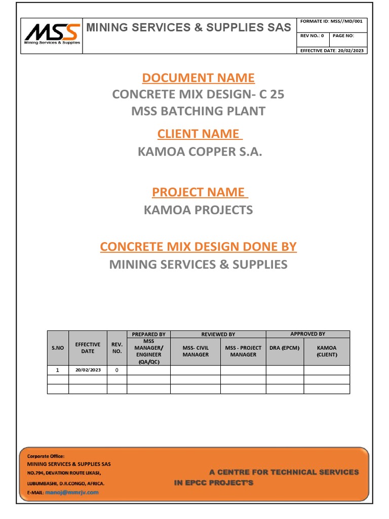 Concrete Mix Design C 25 For Kamoa | PDF | Concrete | Construction ...