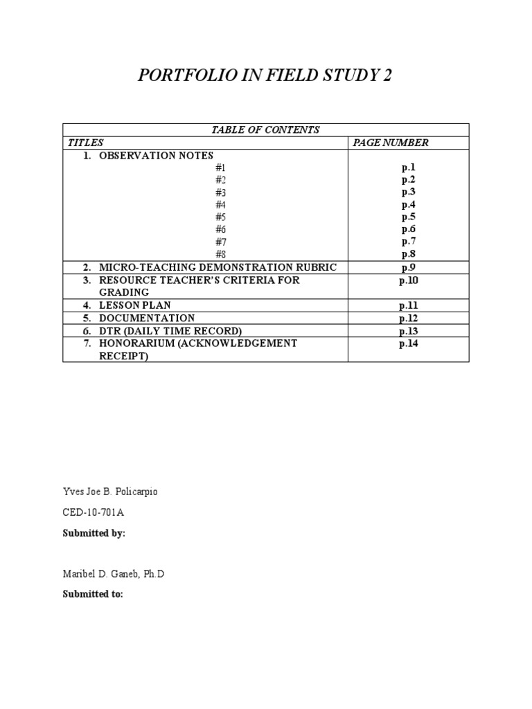 Field Study 2 Portfolio Overview | PDF