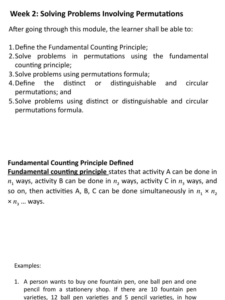 Week 2 3rd Quarter Solving Problems Involving Permutations | PDF | Permutation | Mathematics