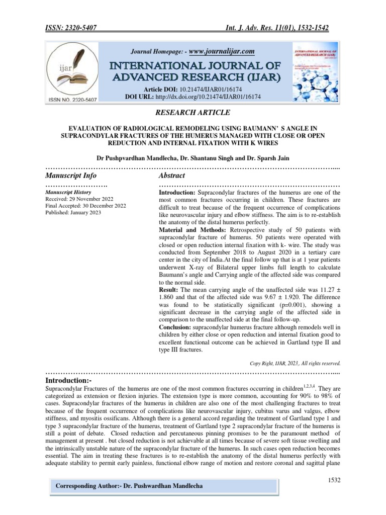 Journal Homepage: - : Introduction | PDF | Traumatology | Skeletal System