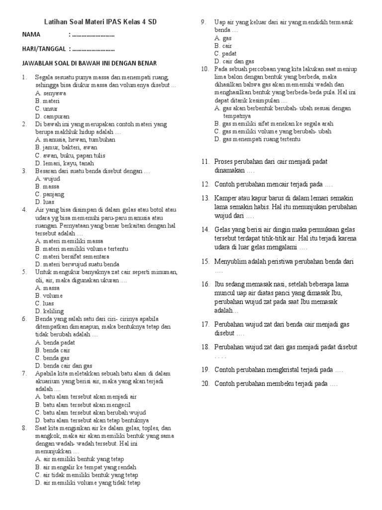 Latihan Soal Materi IPAS Kelas 4 SD | PDF