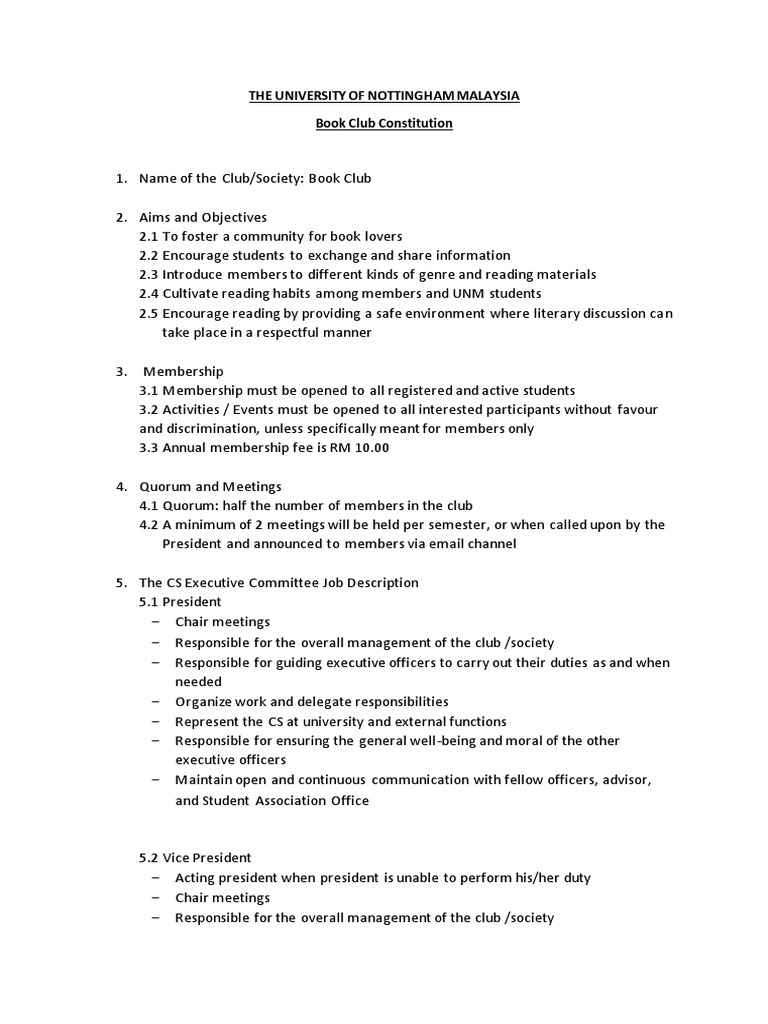 UNM Book Club Constitution | PDF | Government