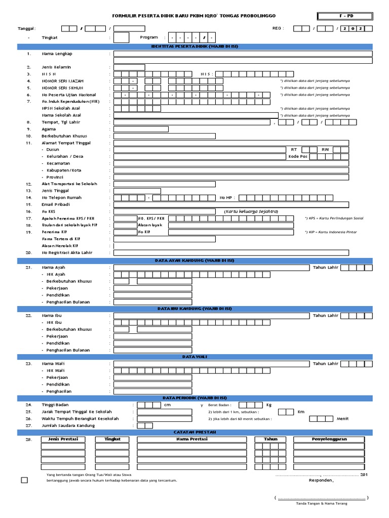 Formulir Pendaftaran PD Baru | PDF