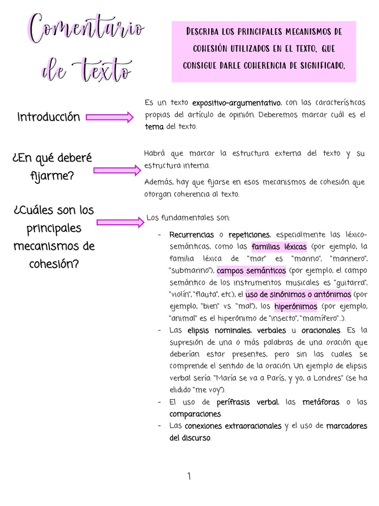 Comentario de Texto - Principales Mecanismos de Cohesión y Coherencia ...